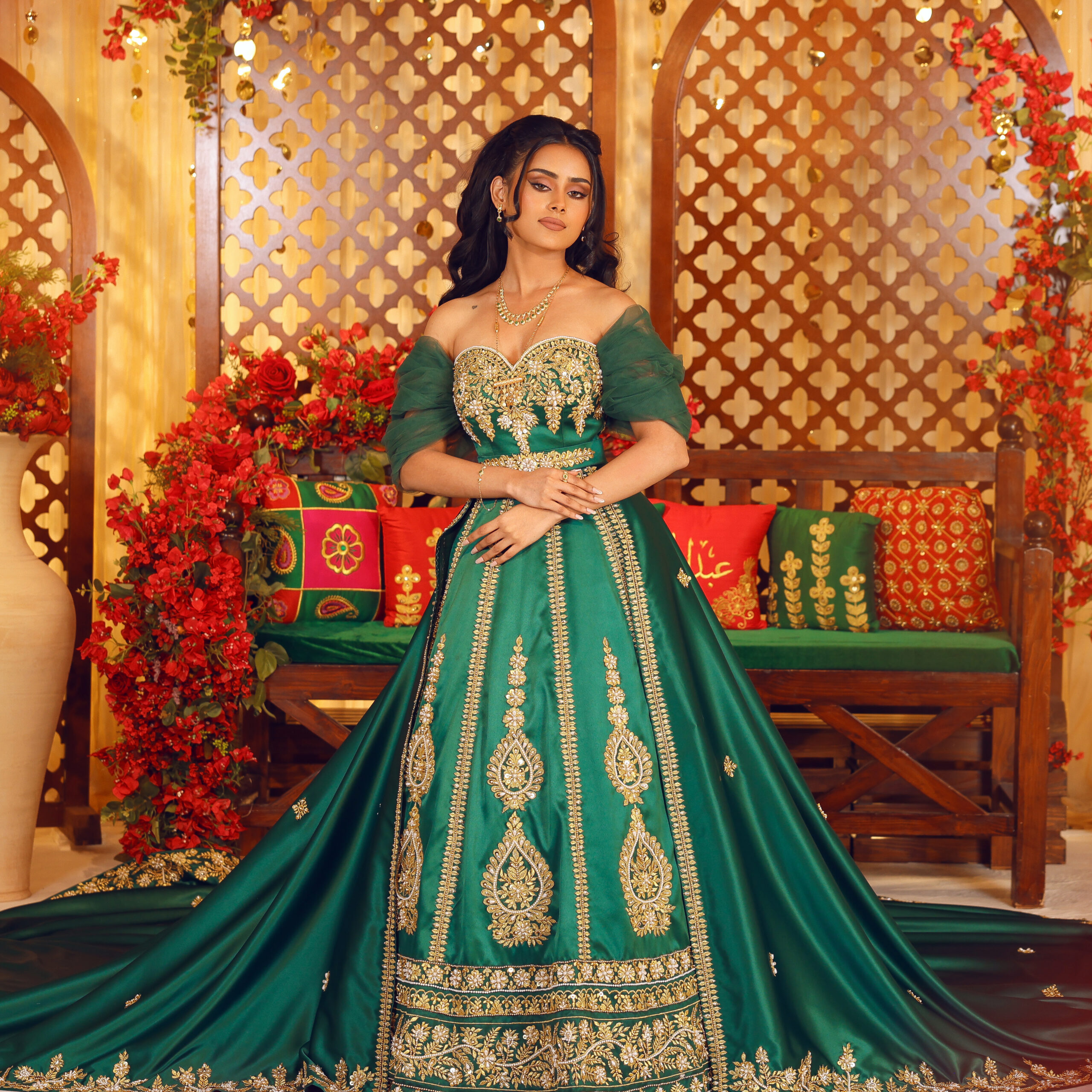 Green Taffeta stretch Fitted Design – Khulood Khalaf Design